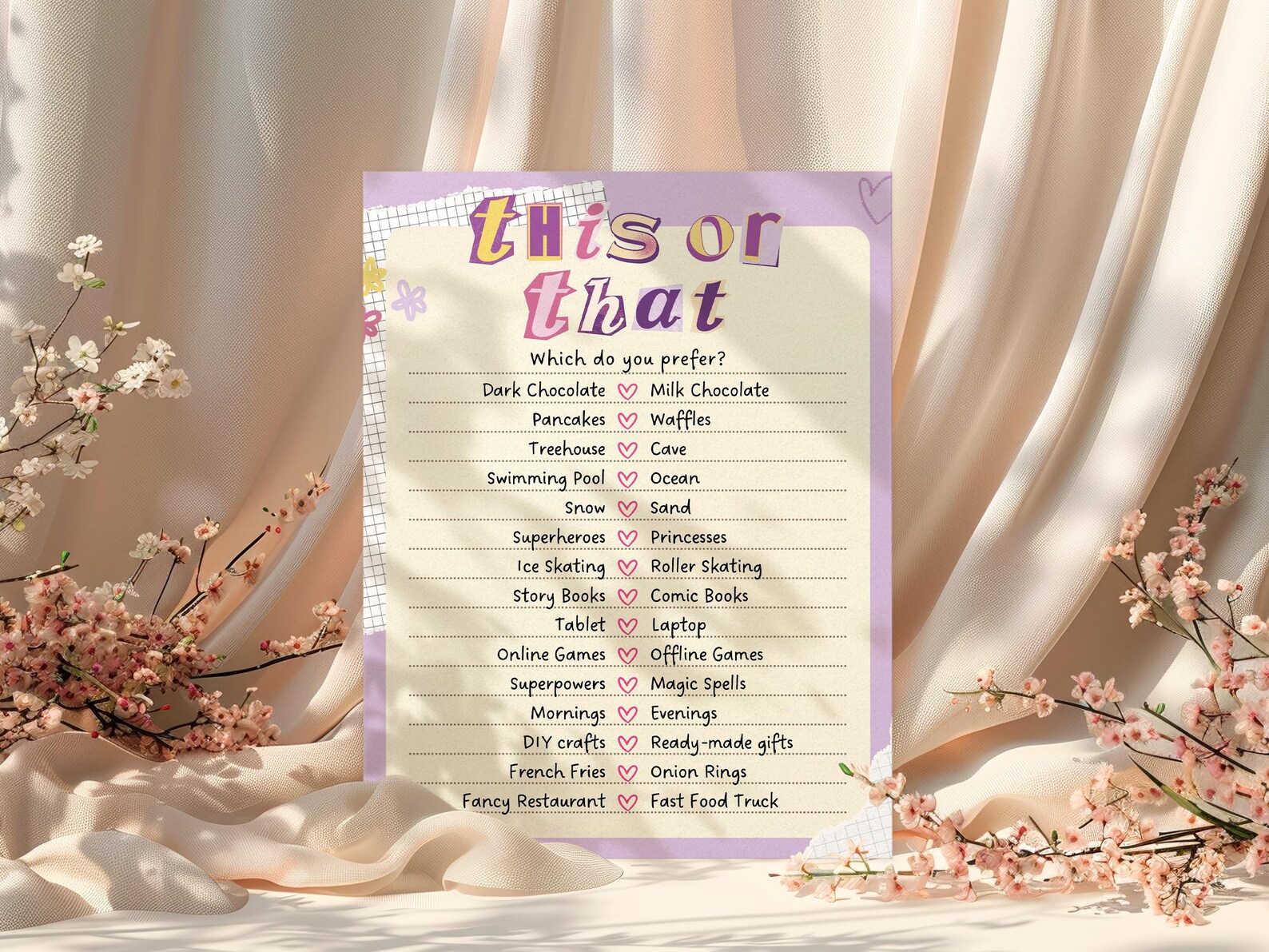 This or That Birthday Game for Her, Printable Editable Party Game ...
