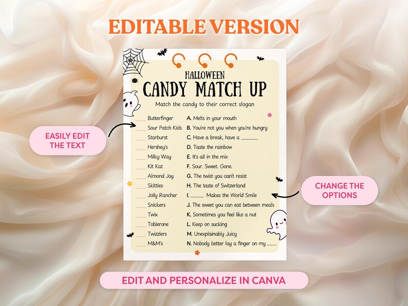 Candy Match up Halloween Game, Printable & Editable Game, Fun Party ...