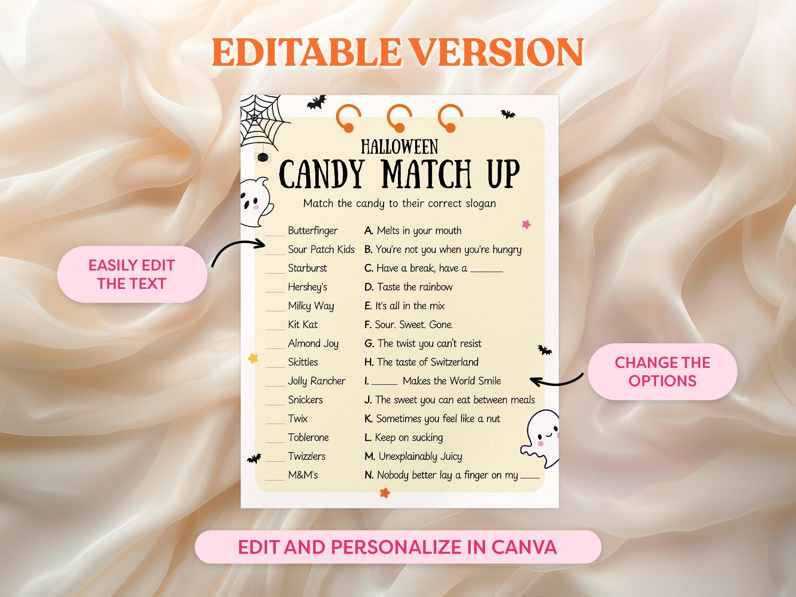 Candy Match up Halloween Game, Printable & Editable Game, Fun Party ...