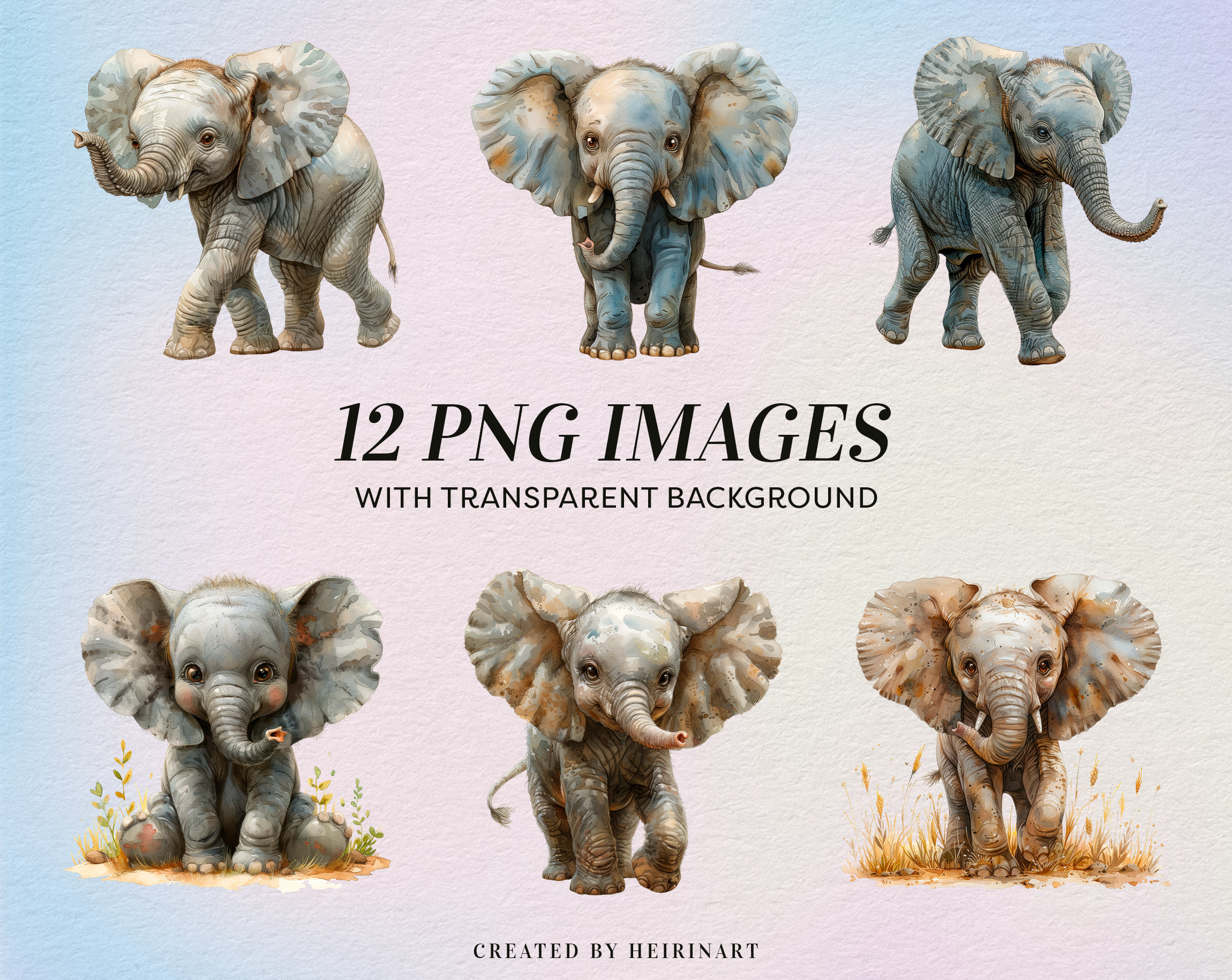 Watercolor Baby Elephant Clipart Cute Elephant PNG Commercial Use ...