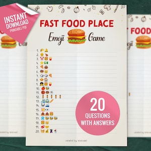 Fast Food Place Emoji Game, Printable Party Games, Fun Family Activity ...
