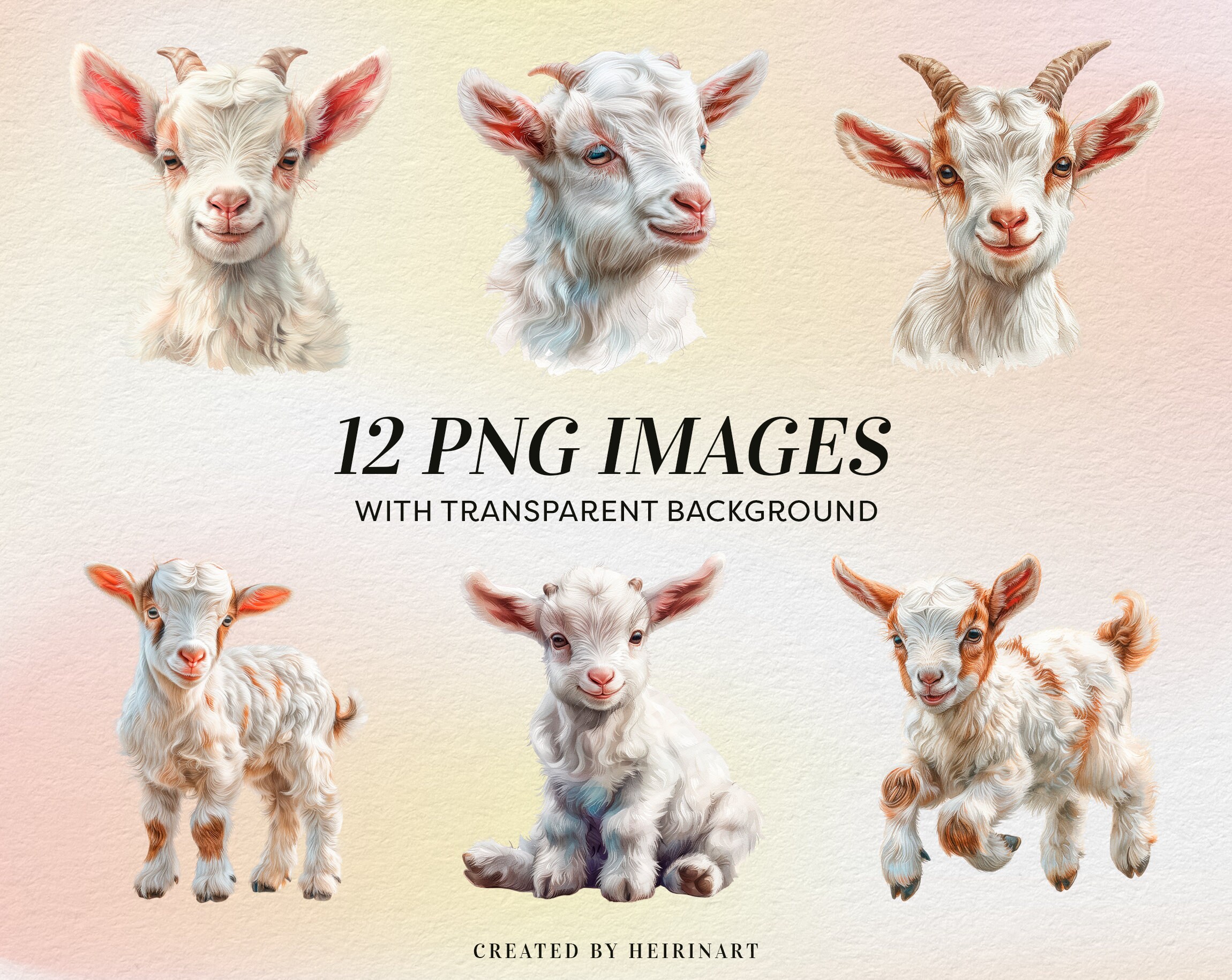 Watercolor Baby Goat Clipart - Cute Goat PNG - Commercial Use - Baby ...