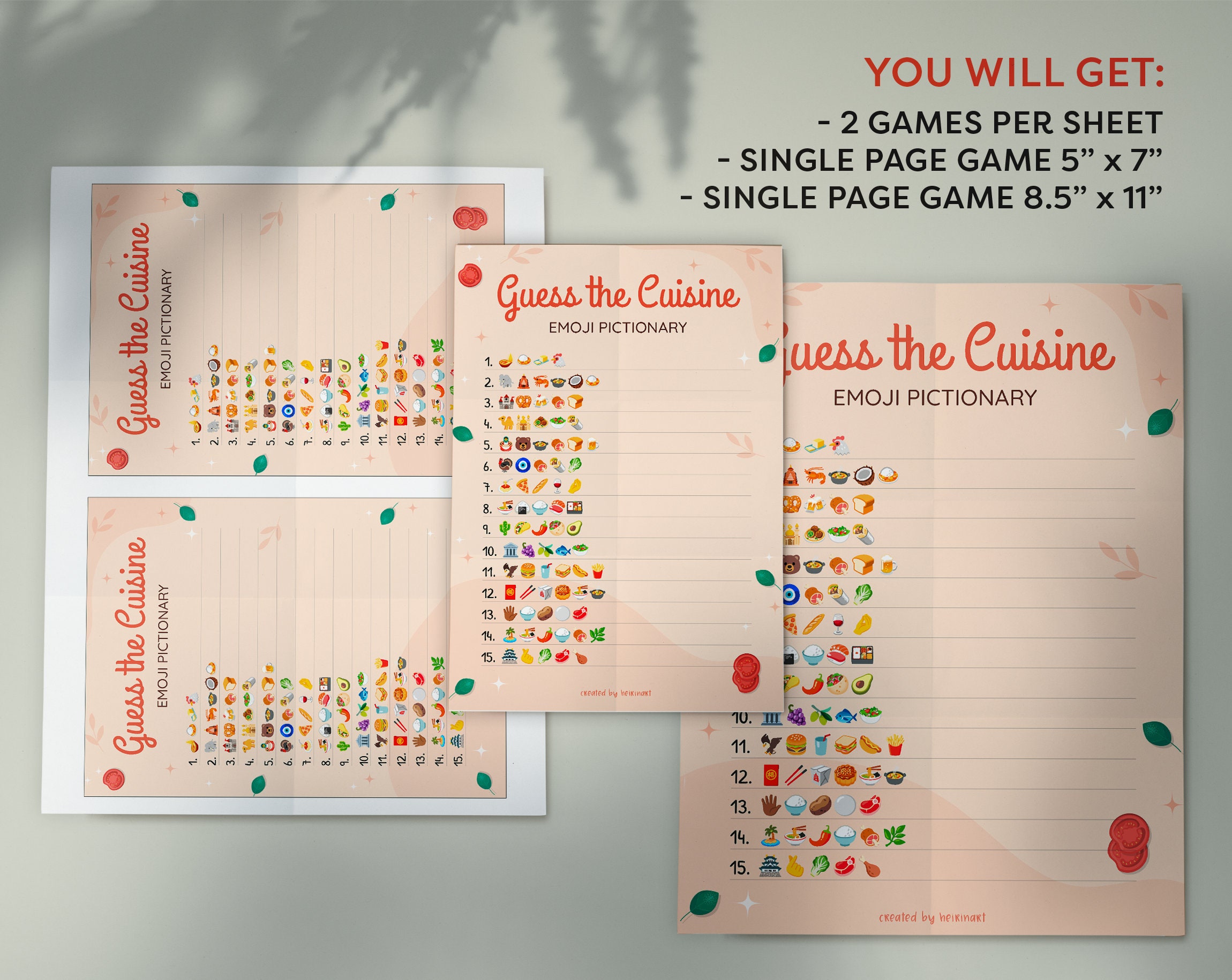 Guess the Cuisine Emoji Pictionary, Printable Party Games, Food Emoji ...