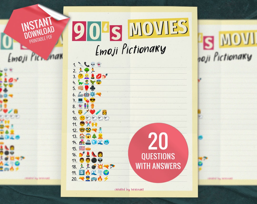 90s Movies Emoji Pictionary Printable Party Games Fun Family - Etsy
