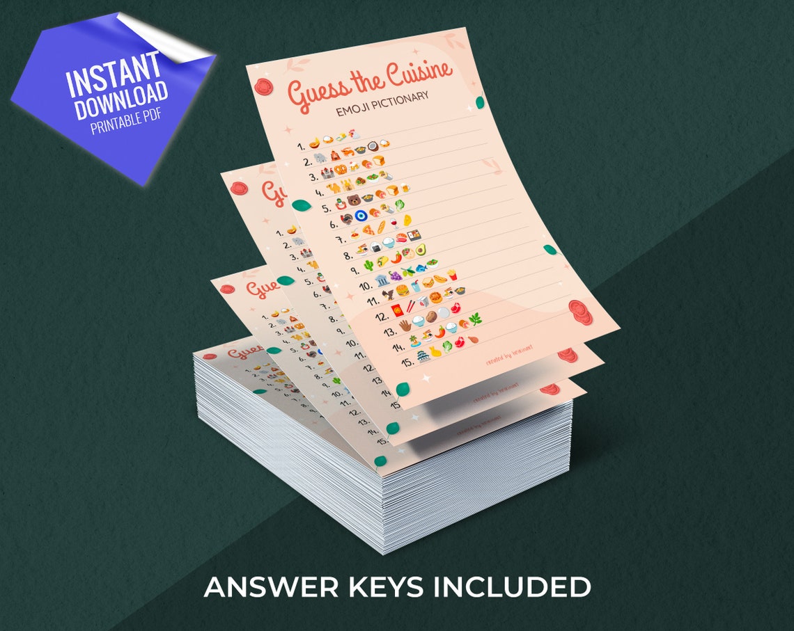 Guess the Cuisine Emoji Pictionary, Printable Party Games, Food Emoji ...