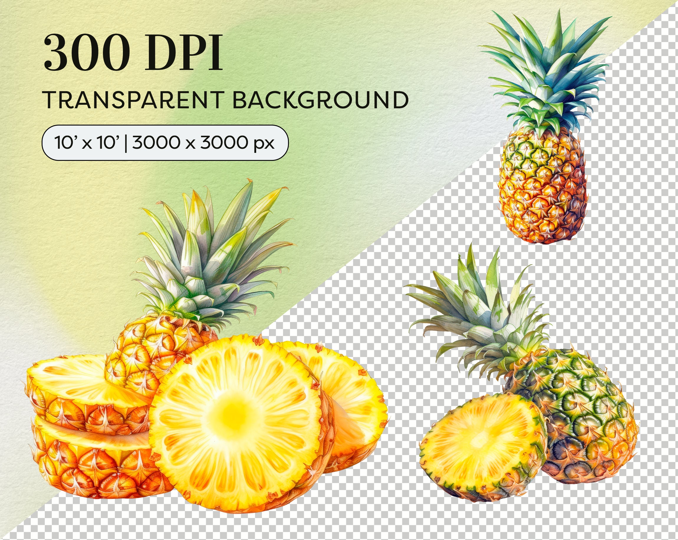 Watercolor Pineapple Clipart - Watercolor Fruits PNG - Commercial Use ...