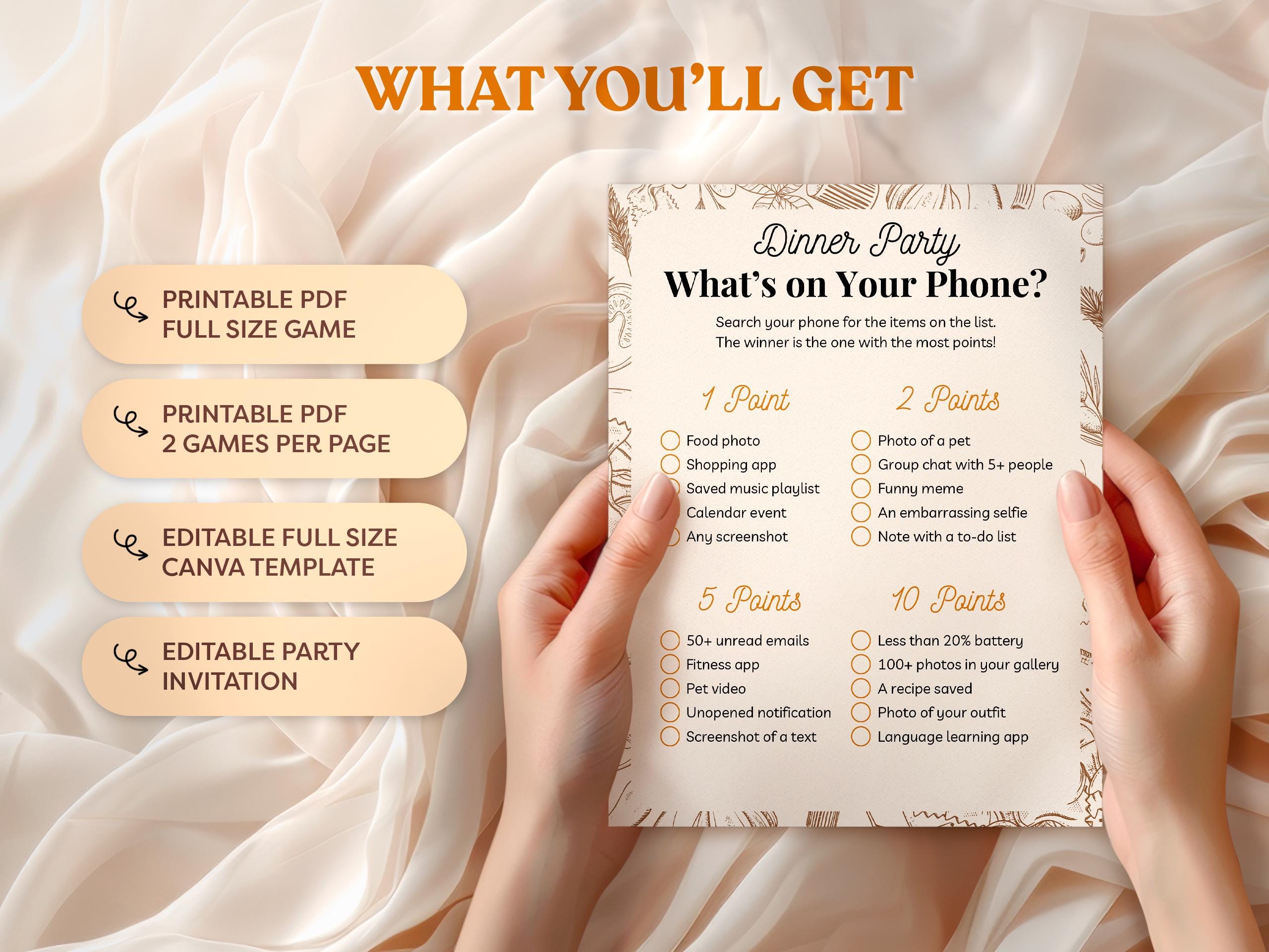 What's on Your Phone Dinner Party Game, Printable Editable Game ...
