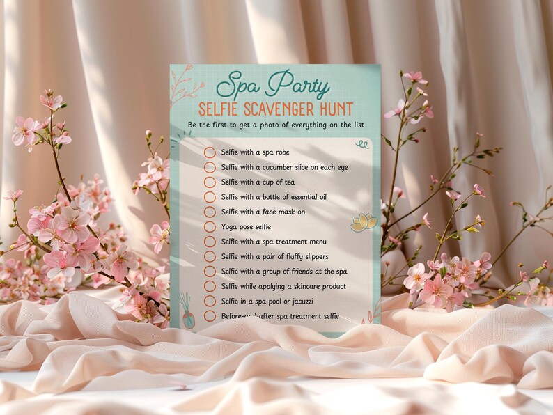 Selfie Scavenger Hunt Spa Party Game, Printable & Editable Game, Fun ...