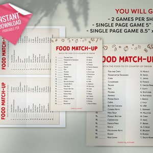 Food Match up Trivia Game, Printable Party Games, Party Game for Kids and Adults, Fun Shower ...