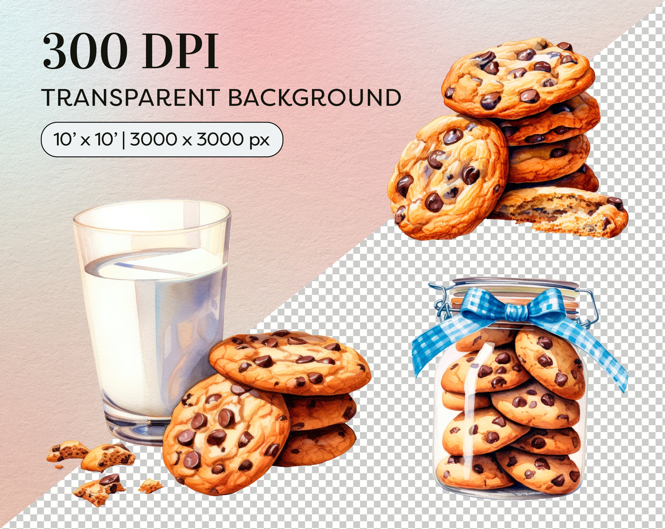 Chocolate Chip Cookies Clipart - Watercolor Cookies PNG - Commercial ...