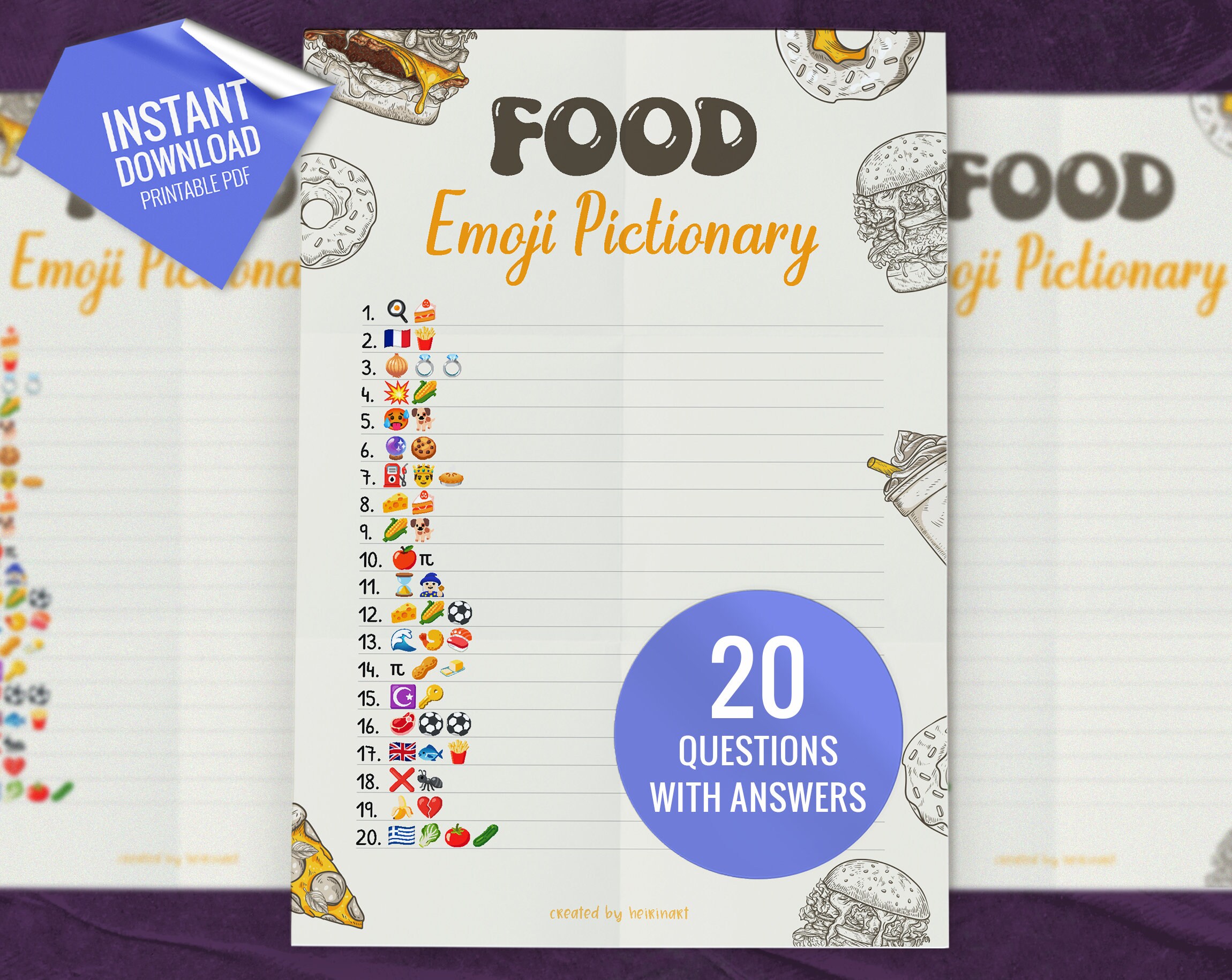 Food Emoji Pictionary, Printable Party Games, Fun Family Activity ...