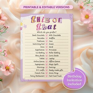 This or That Birthday Game for Her, Printable Editable Party Game ...