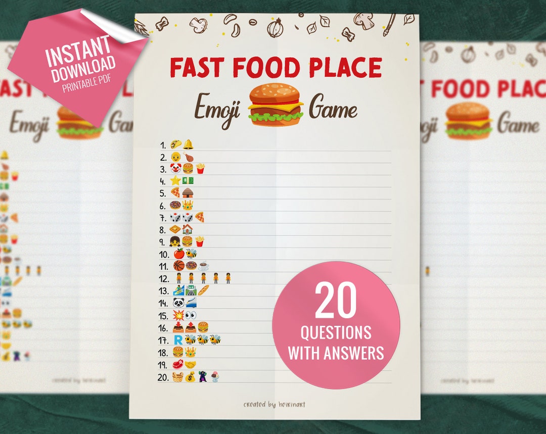 Fast Food Place Emoji Game, Printable Party Games, Fun Family Activity ...