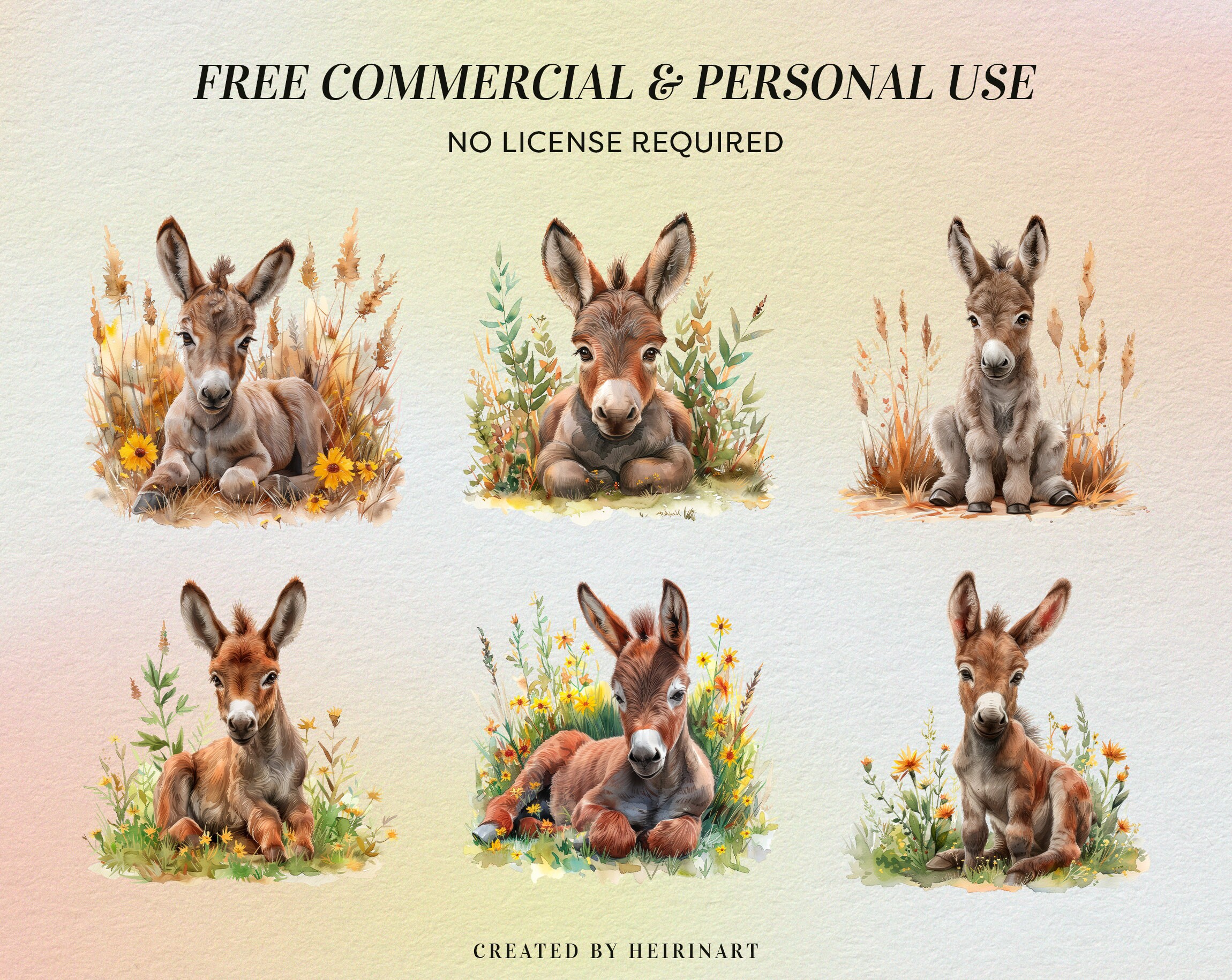 Watercolor Baby Donkey Clipart - Cute Donkey PNG - Commercial Use ...