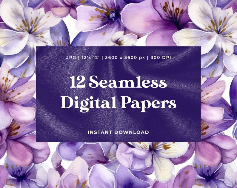 Purple Floral Digital Paper Watercolor Flowers Backgrounds - Etsy