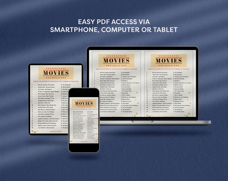 Movies Match up Trivia Game, Printable Party Games, Party Game for Kids ...