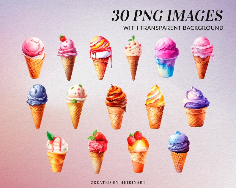 Watercolor Ice Cream Clipart - Watercolor Ice Cream PNG - Commercial ...