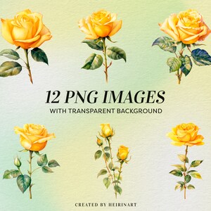 Watercolor Yellow Rose Clipart - Watercolor Flowers - Commercial Use ...