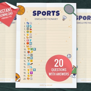 Sports Emoji Pictionary, Printable Party Games, Emoji Quiz Game, Party ...