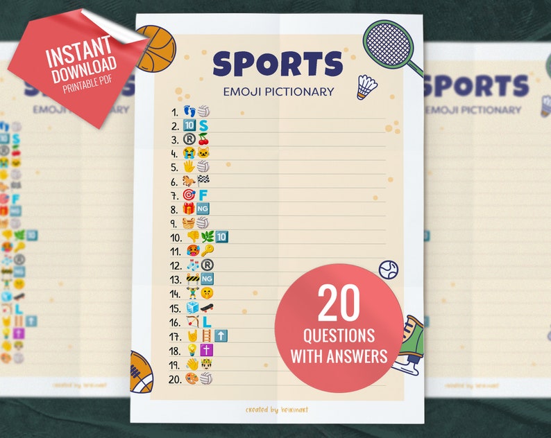 Sports Emoji Pictionary, Printable Party Games, Emoji Quiz Game, Party ...