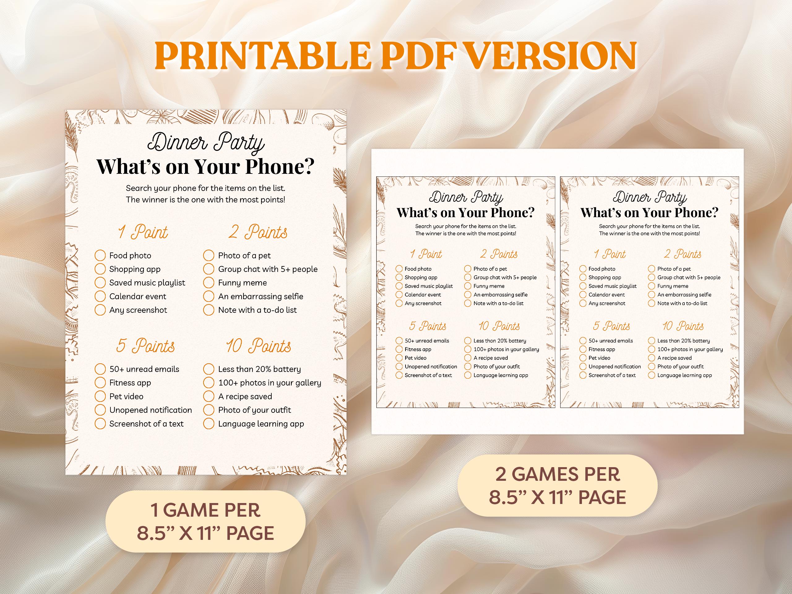 What's on Your Phone Dinner Party Game, Printable Editable Game ...