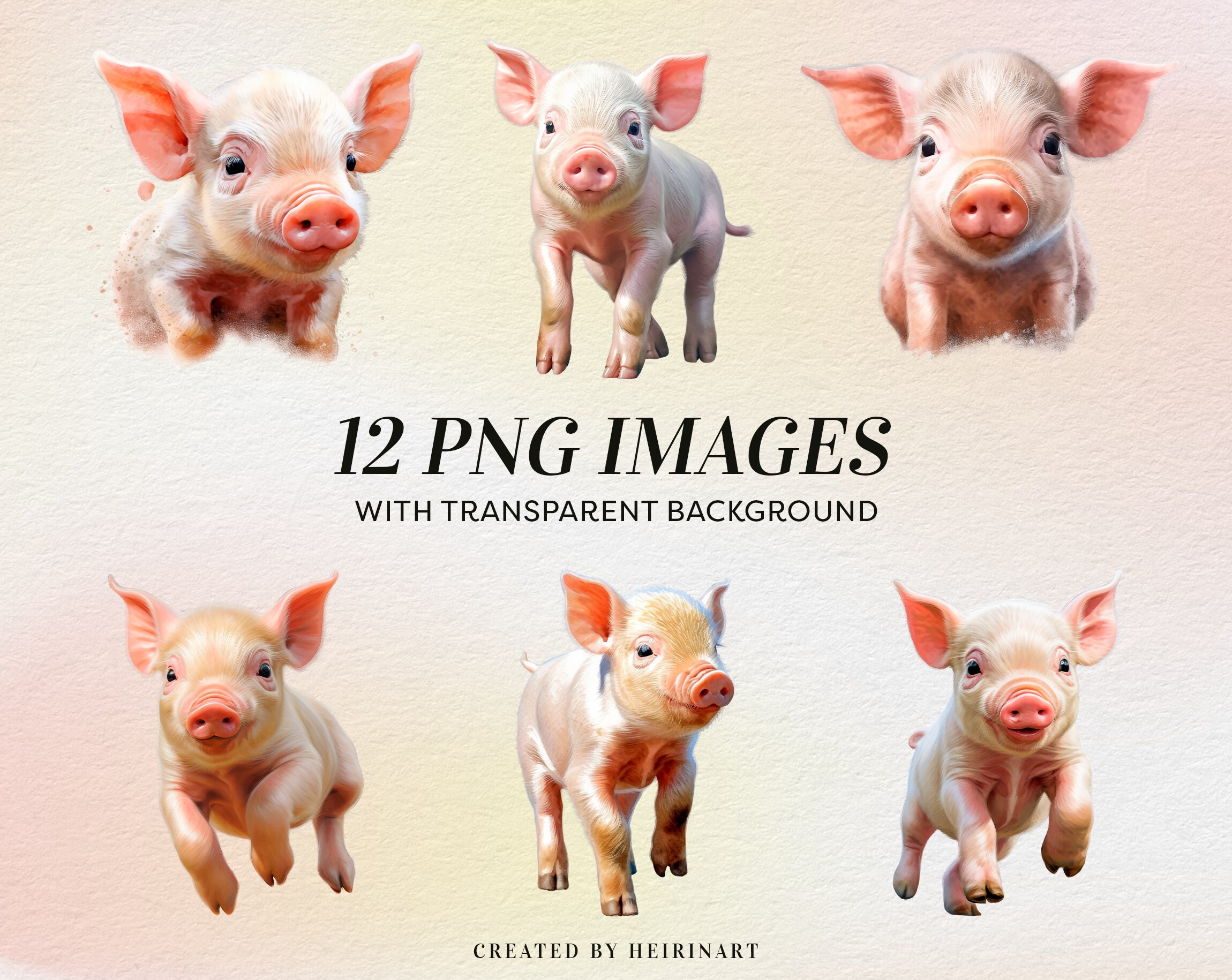 Watercolor Baby Pig Clipart - Cute Piglet PNG - Commercial Use - Baby ...