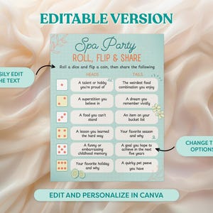Roll, Flip & Share Spa Party Game, Printable Editable Game, Fun Teens ...