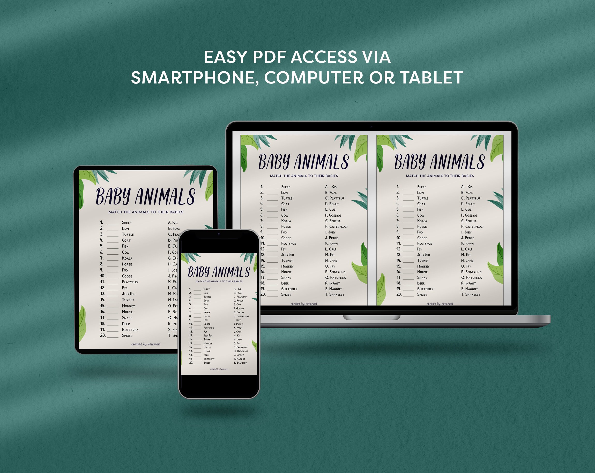 Baby Animals Match up Trivia Game, Printable Party Games, Party Game ...