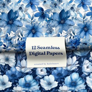 Blue Floral Digital Paper Watercolor Flowers Backgrounds Commercial Use ...