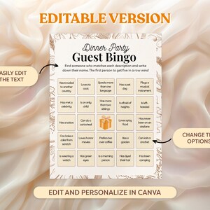 Guest Bingo Dinner Party Game, Printable & Editable Game, Icebreaker ...