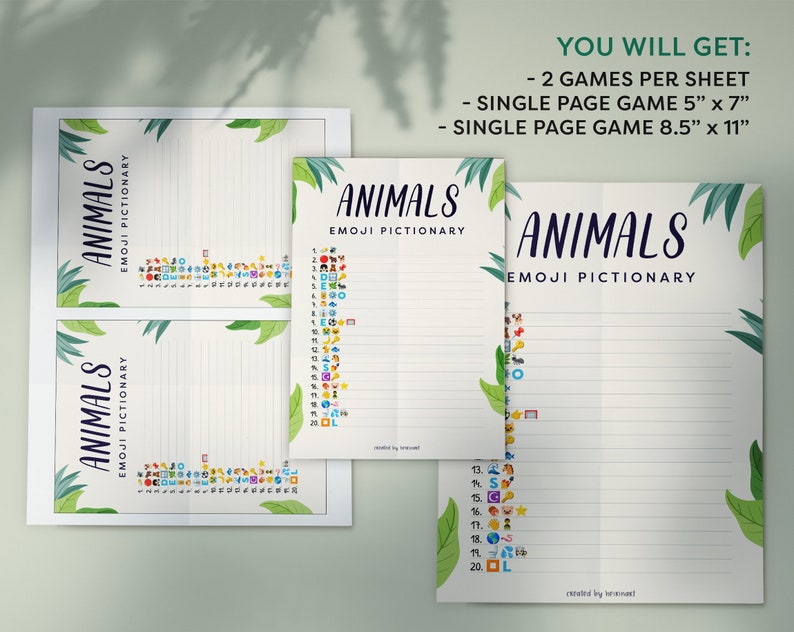Animals Emoji Pictionary, Printable Party Games, Printable Emoji Game ...