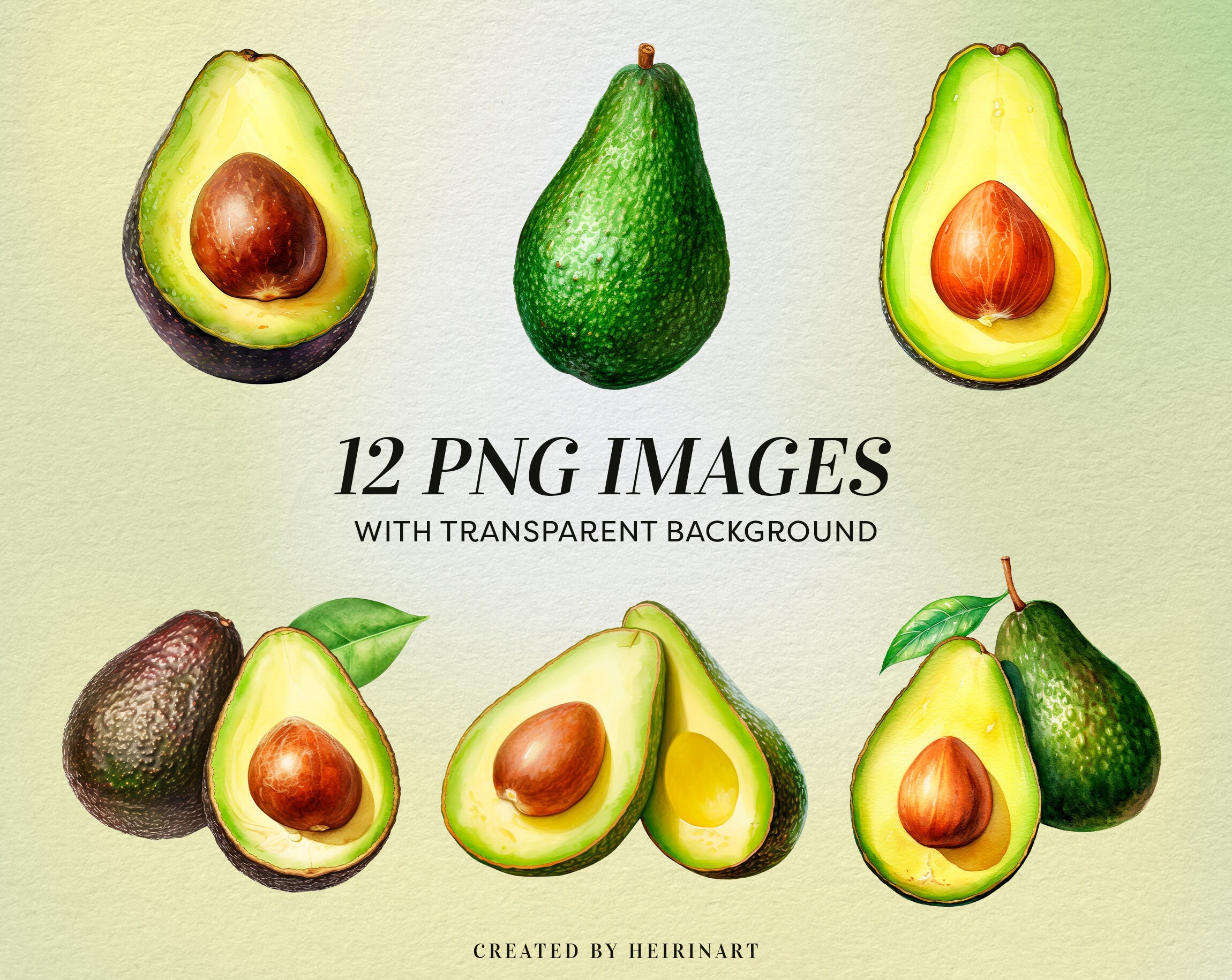 Watercolor Avocado Clipart Watercolor Fruits PNG Commercial Use Avocado ...