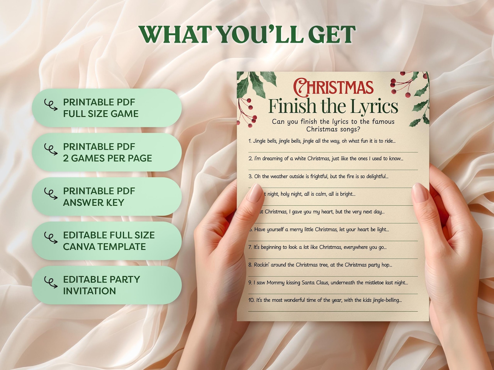 Finish the Lyrics Christmas Game, Printable Editable Game, Fun Family ...