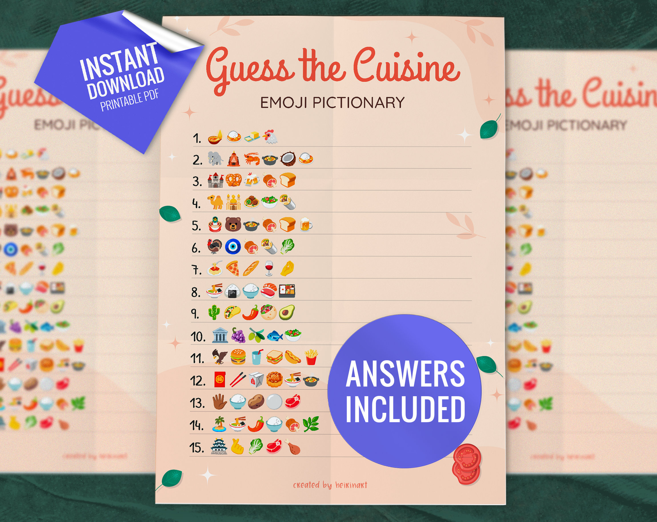 Guess the Cuisine Emoji Pictionary, Printable Party Games, Food Emoji ...