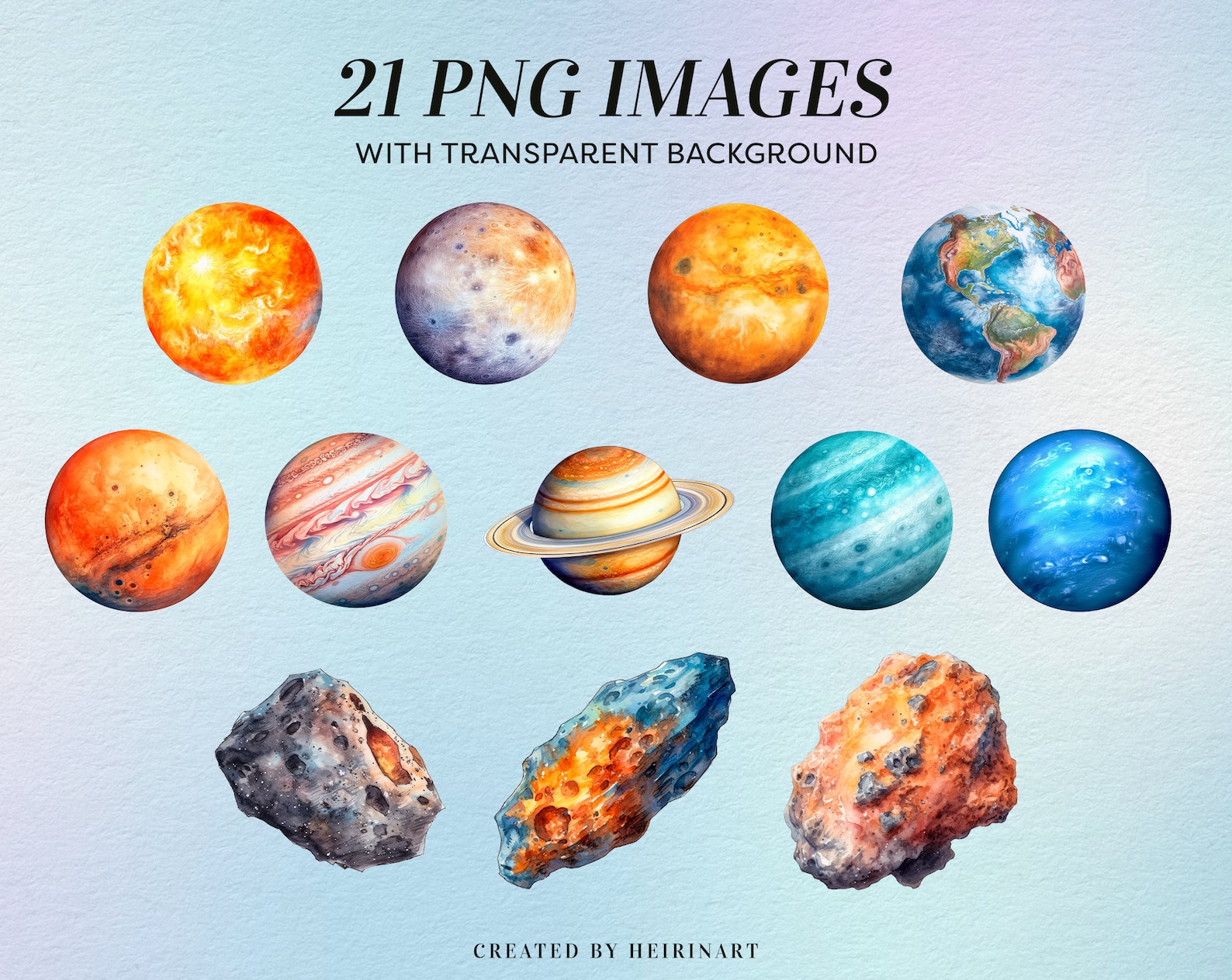 Watercolor Planets Clipart - Solar System PNG - Commercial Use - Rocket ...