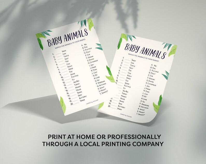 Baby Animals Match up Trivia Game, Printable Party Games, Party Game ...