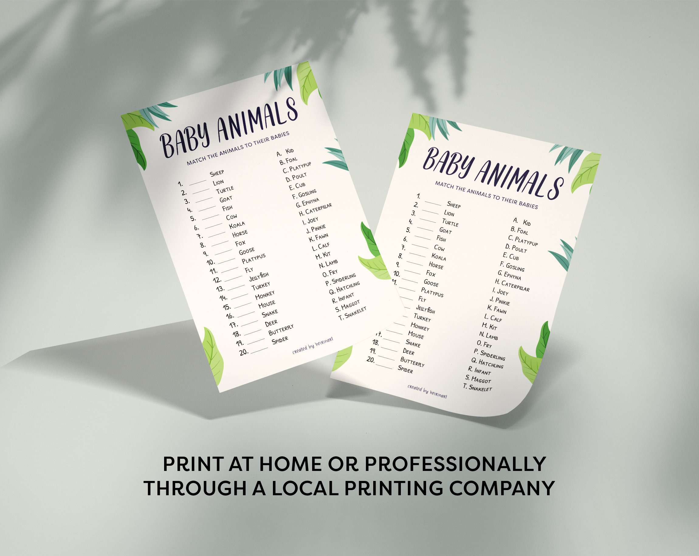 Baby Animals Match up Trivia Game, Printable Party Games, Party Game ...