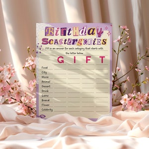 Birthday Scattergories Game for Her, Printable Editable Birthday Game ...
