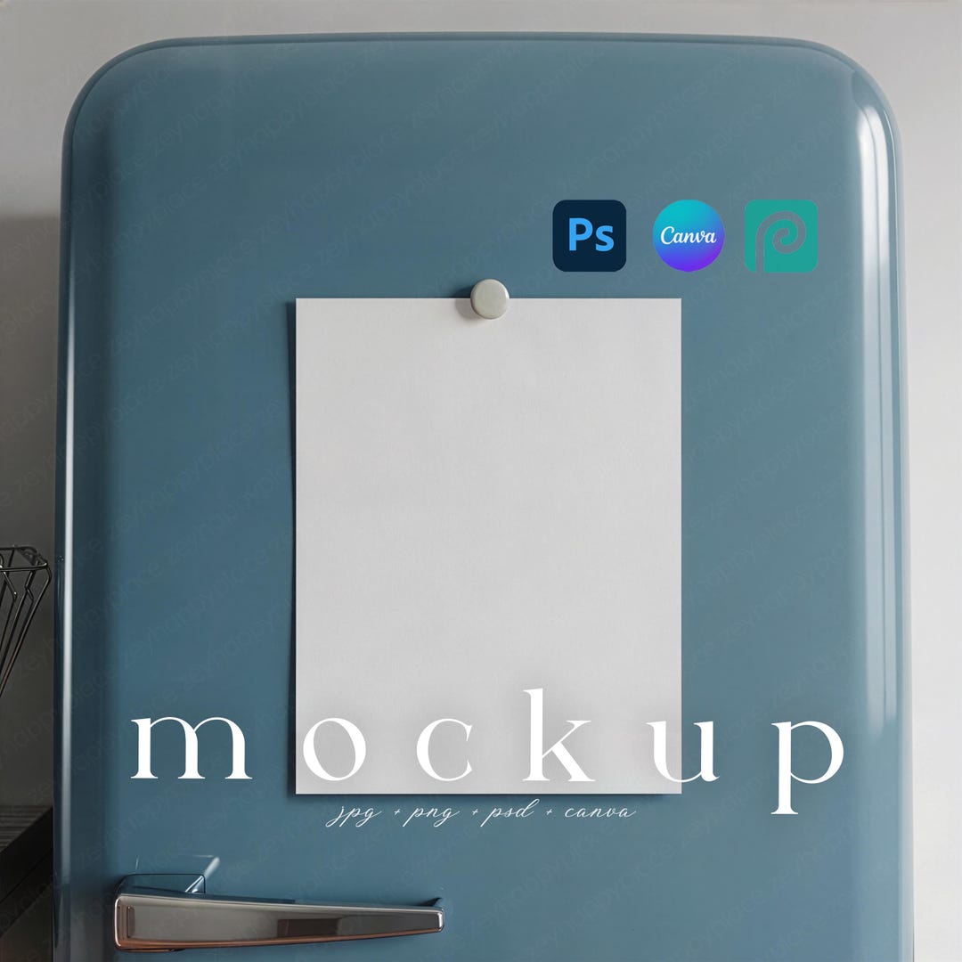 Paper Mockup on Refrigerator PSD Kids Drawing Pages on Fridge Canva ...