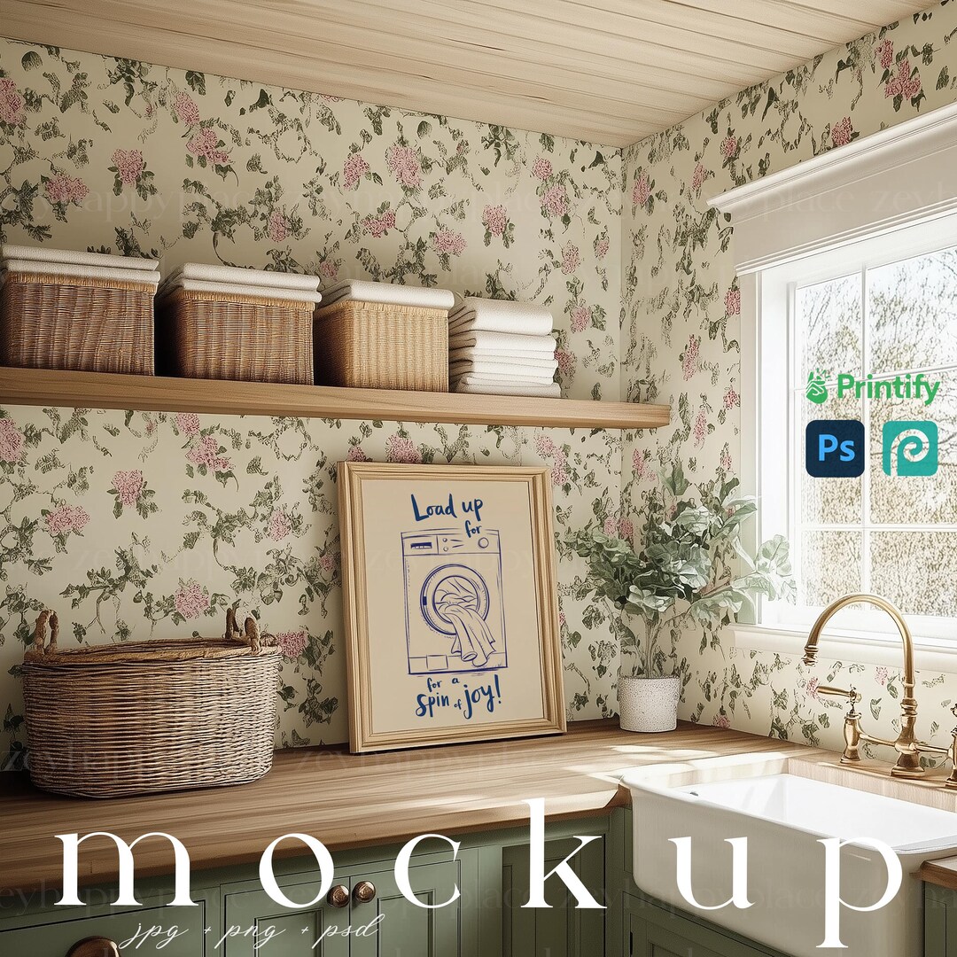 Laundry Room Frame Mockup Cottage Core Aesthetic Room Frame Mockup DIN ...