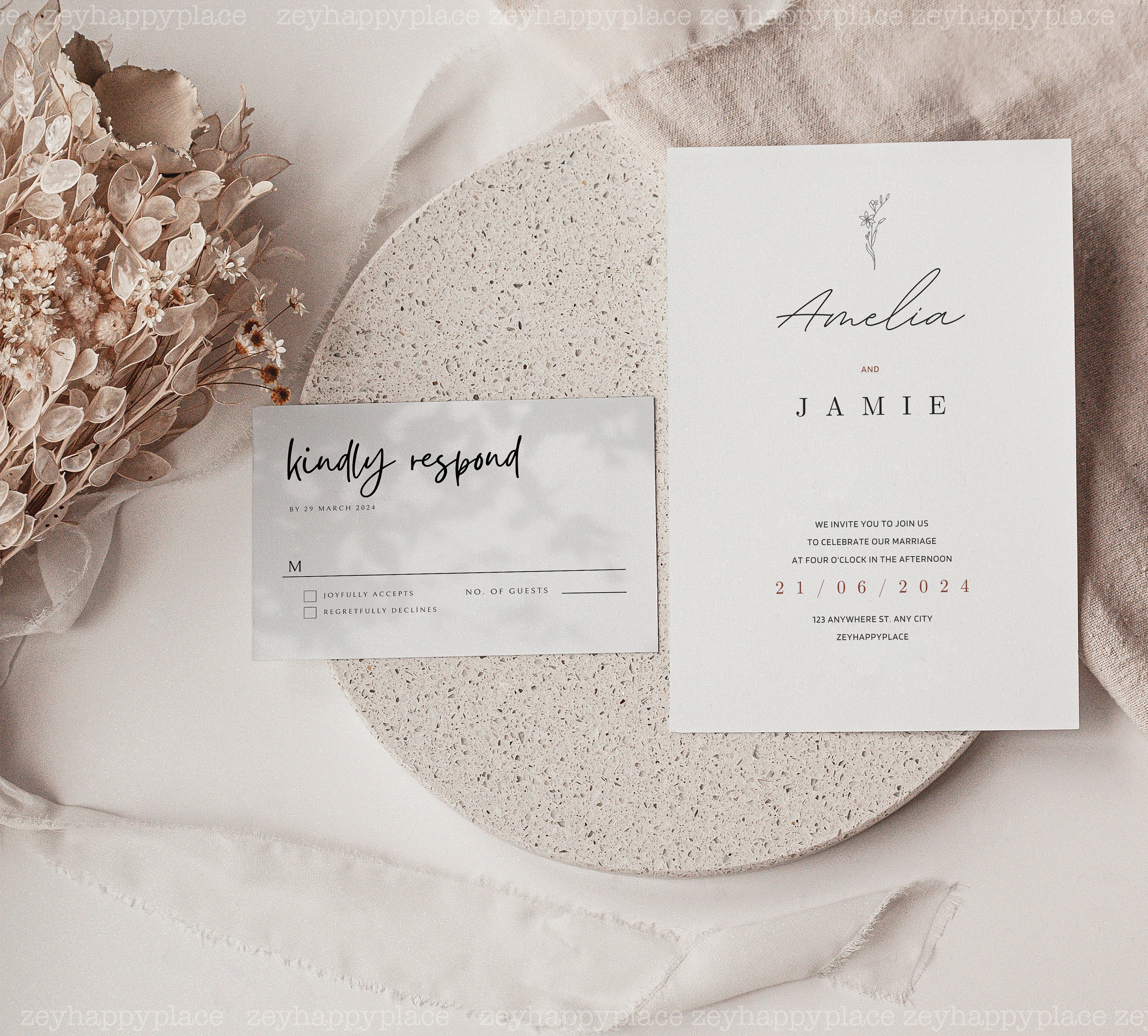 Double Card Neutral Wedding Invite Mockup, Boho Invitation Mockup, 5x7 ...