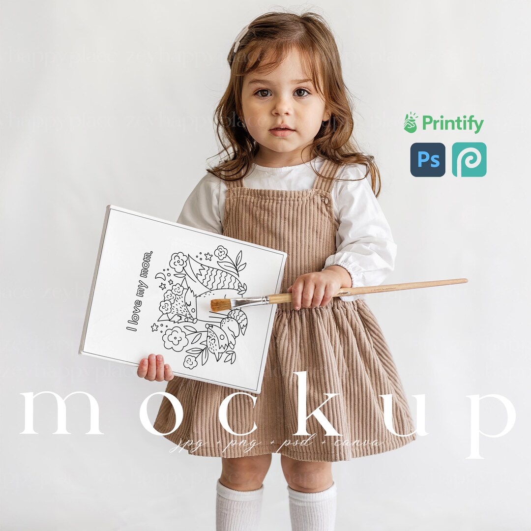 Coloring Page Mockup PSD Kids Activity Canvas Mockup 11x8.5" Coloring ...