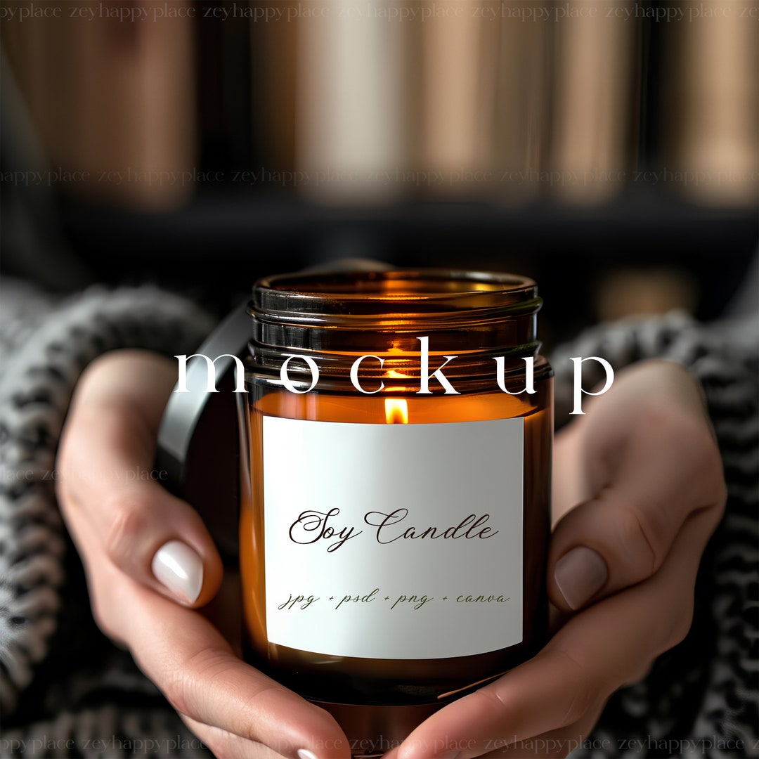 Rustic Soy Candle Mockup Printify, Candle Label Mockup, Square Candle ...