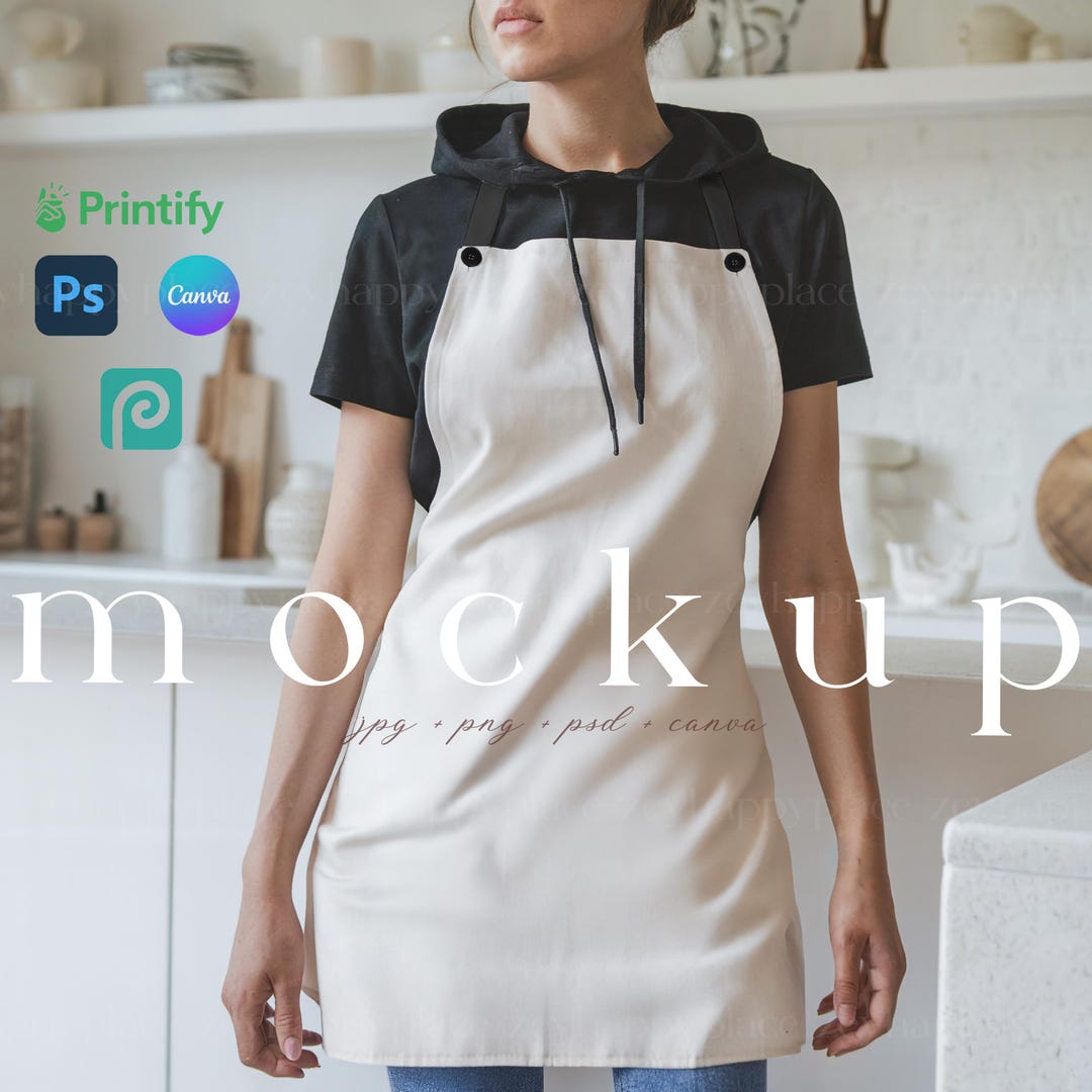 Apron Mockup With Black Straps Canva Template Chef Barista Apron Mockup Woman Wearing Apron ...