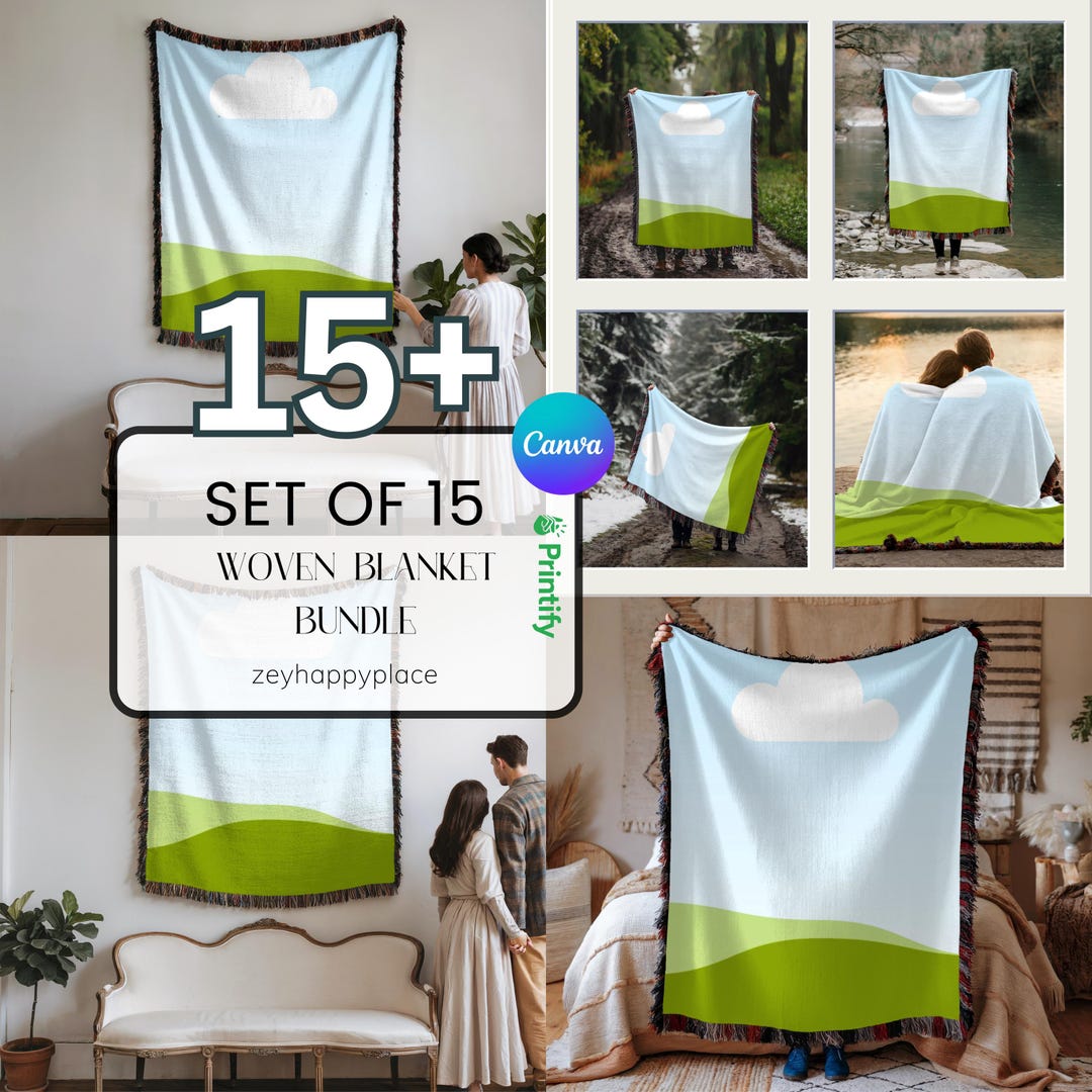 15+ Woven Blanket Mockup Canva Template, 15+ Jacquard Fringed Woven ...