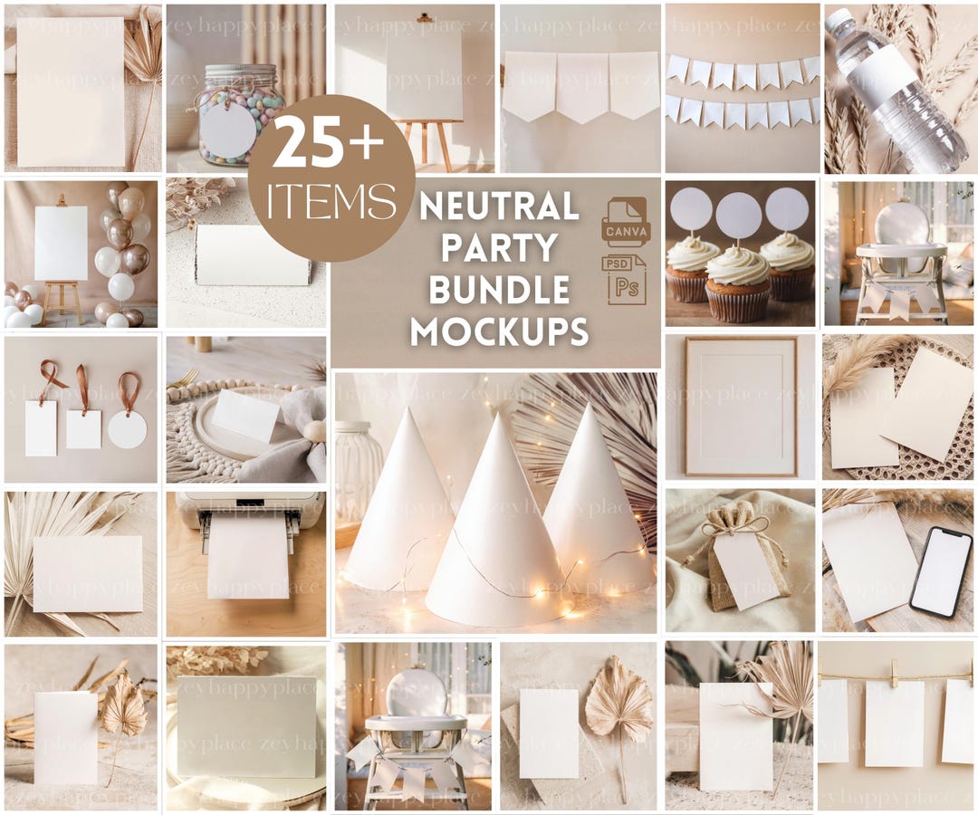 25+ Neutral Party Mockup Bundle Birthday Event Decor Mockup Collection ...