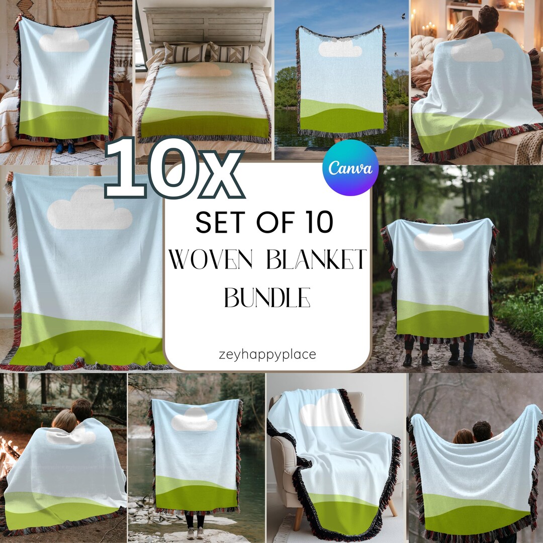 10+ Woven Blanket Mockup Canva Template, 10+ Jacquard Fringed Woven ...