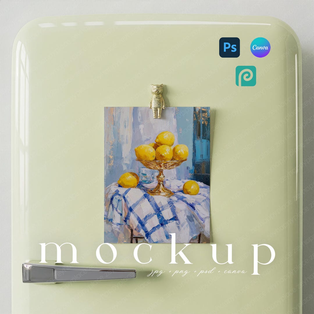 Minimalist Kitchen Poster Mockup on Fridge Kitchen Wall Art Mockup Soft ...