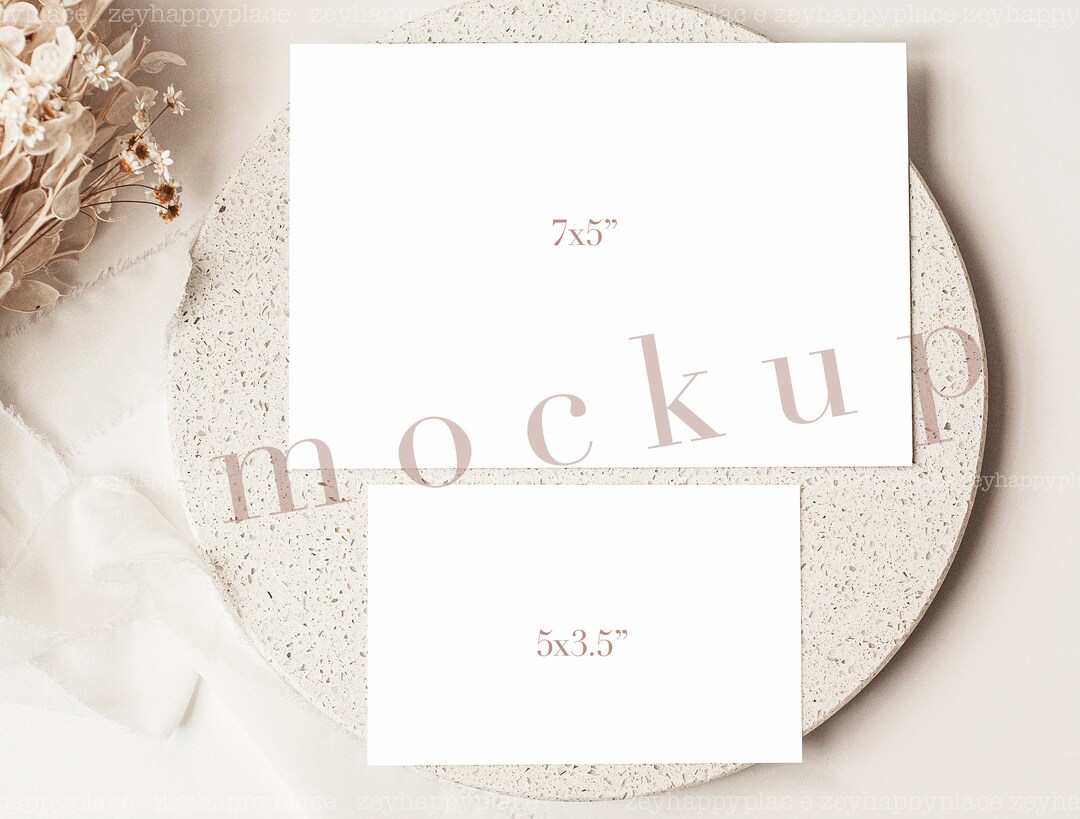 Double Landscape Card Mockup, Stationery Mockup, 7x5 Card Mockup, 5x3.5 ...