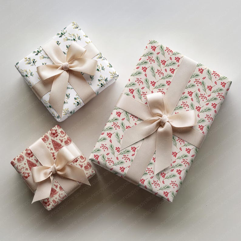 3 Boho Gift Wrapping Paper Mockup Set Christmas Gift Box Mockup Canva ...